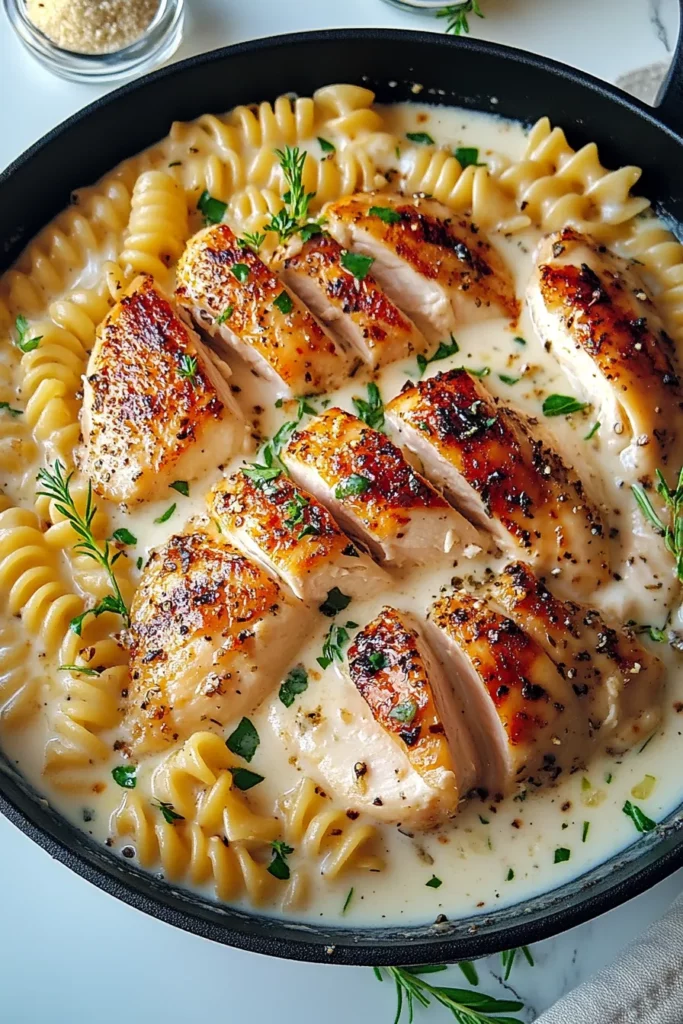 Creamy Garlic Butter Chicken and Rotini in Parmesan Sauce – Eva Recipe