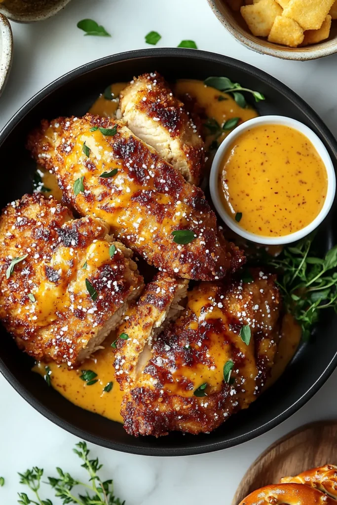 Pretzel Chicken with Mustard-Cheddar Sauce – Eva Recipe