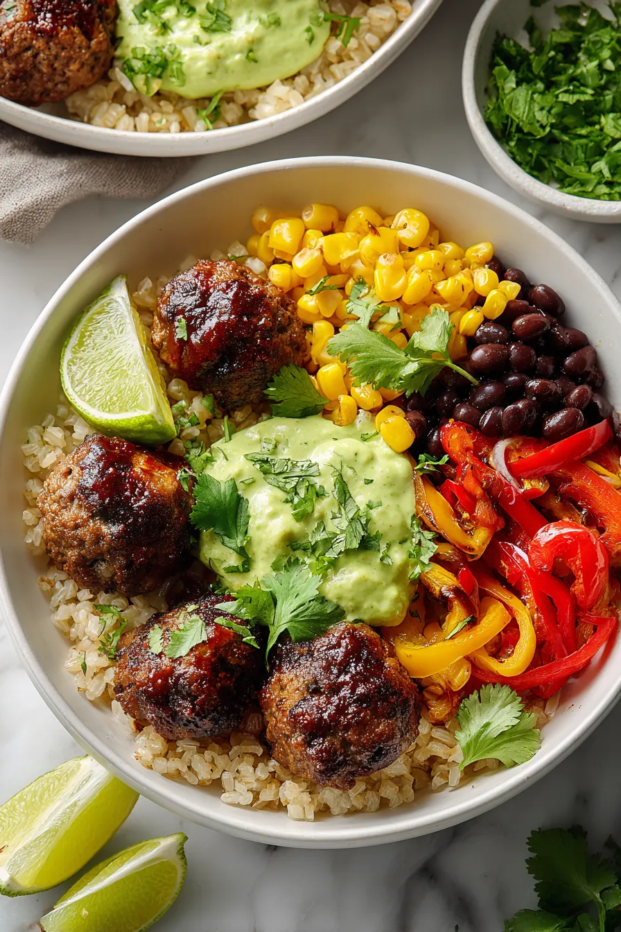 Barbecue Meatball Bowls with Avocado Goddess Sauce – Eva Recipe