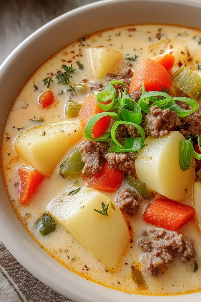 Creamy Potato & Hamburger Soup – Eva Recipe