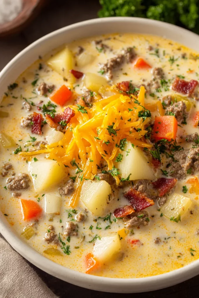 Savory Creamy Cheddar Cheeseburger Soup – Eva Recipe