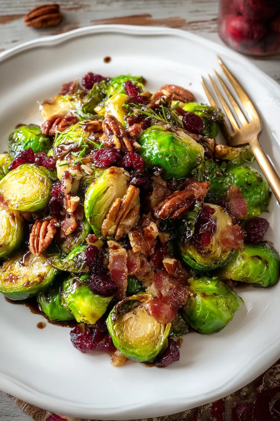 Brussels sprouts with Bacon, Pecans, Cranberries, and Balsamic Glaze – Eva Recipe